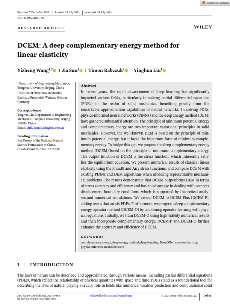Numerical Meth Engineering - 2024 - Wang - DCEM A Deep Complementary Energy Method For Linear ...