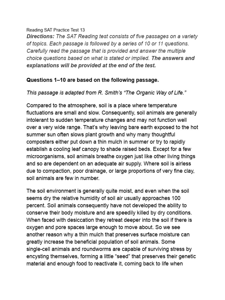 SAT Reading Practice Test 13 | PDF | Soil | Home & Garden