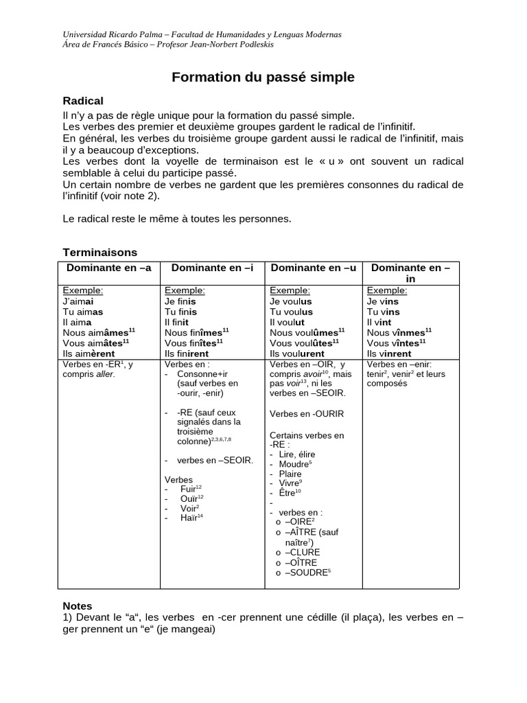 Formation Du Passé Simple | PDF