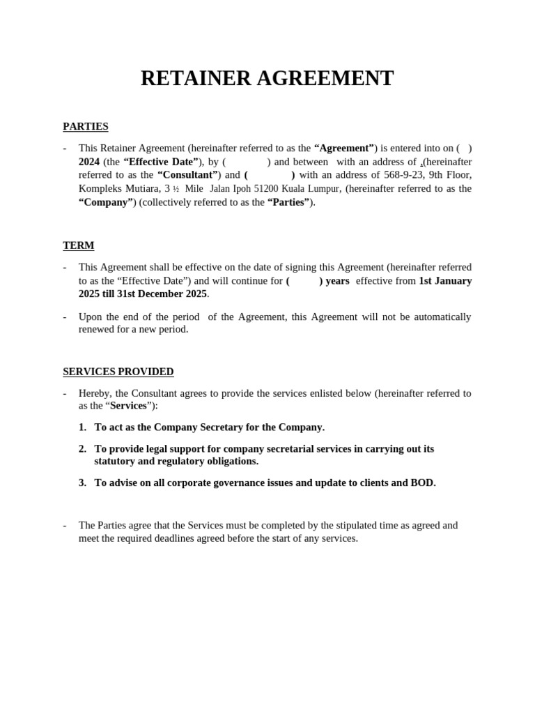 Retainer-Agreement - Lawyer - Co Sec | PDF