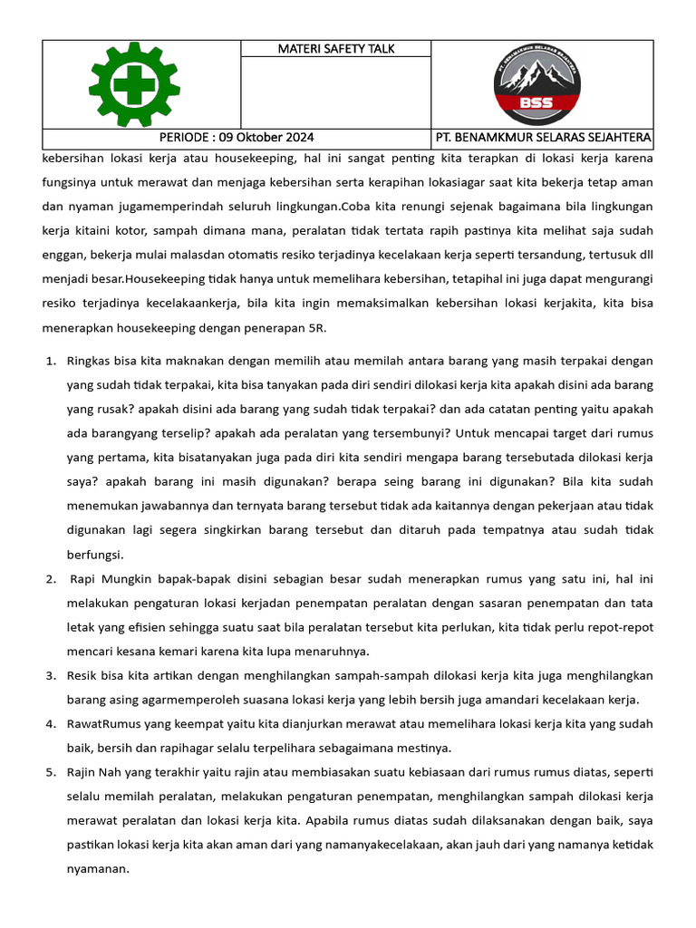 Materi Safety Talk Prinsip 5r | PDF