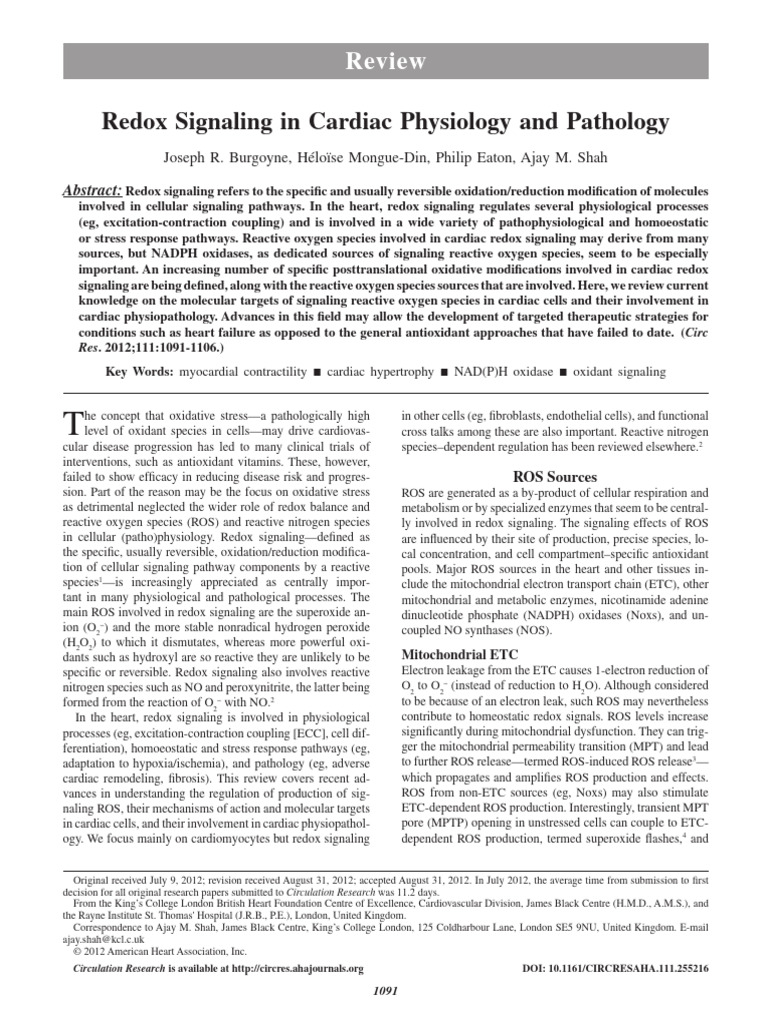 Redox Signaling in Cardiac Physiology and Pathology | PDF