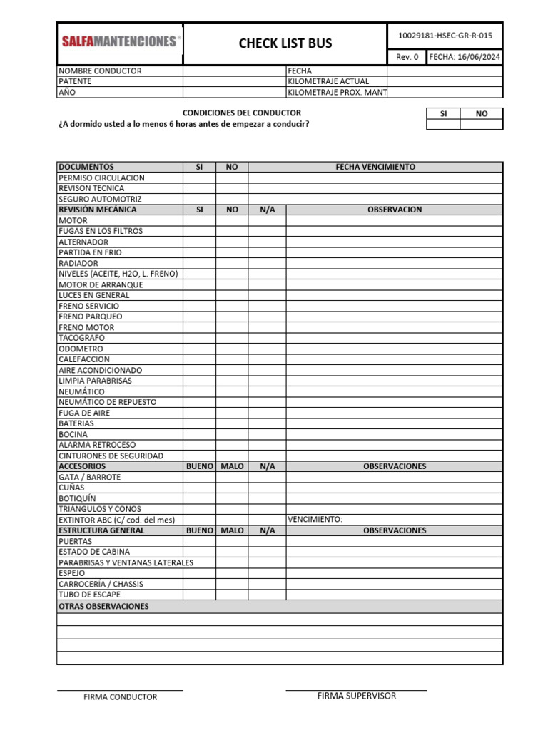 Minibus Safety Inspection Checklist | PDF