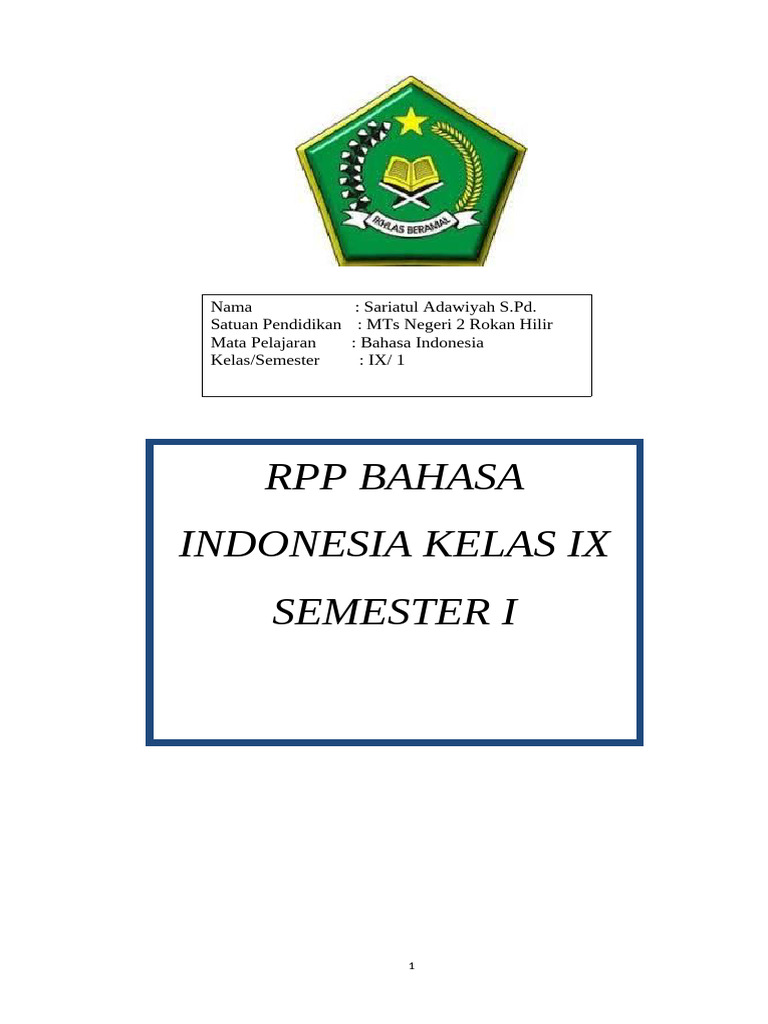 RPP Bhs. Indonesia Kelas 9 Ganjil-Genap (1 Tahun) | PDF
