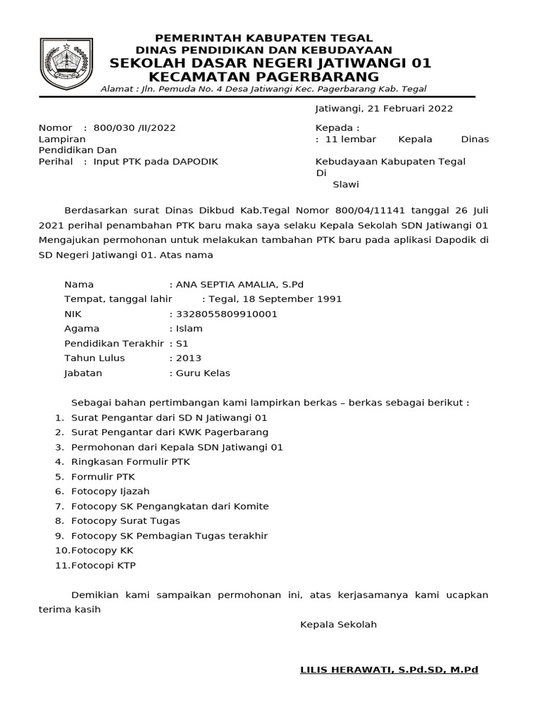 Surat Permohonan PTK Baru | PDF