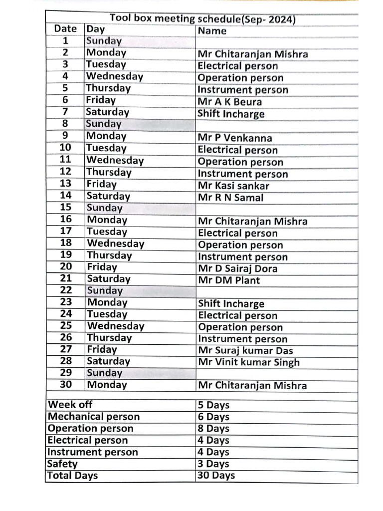 TBT Schedule of Sep-24 | PDF