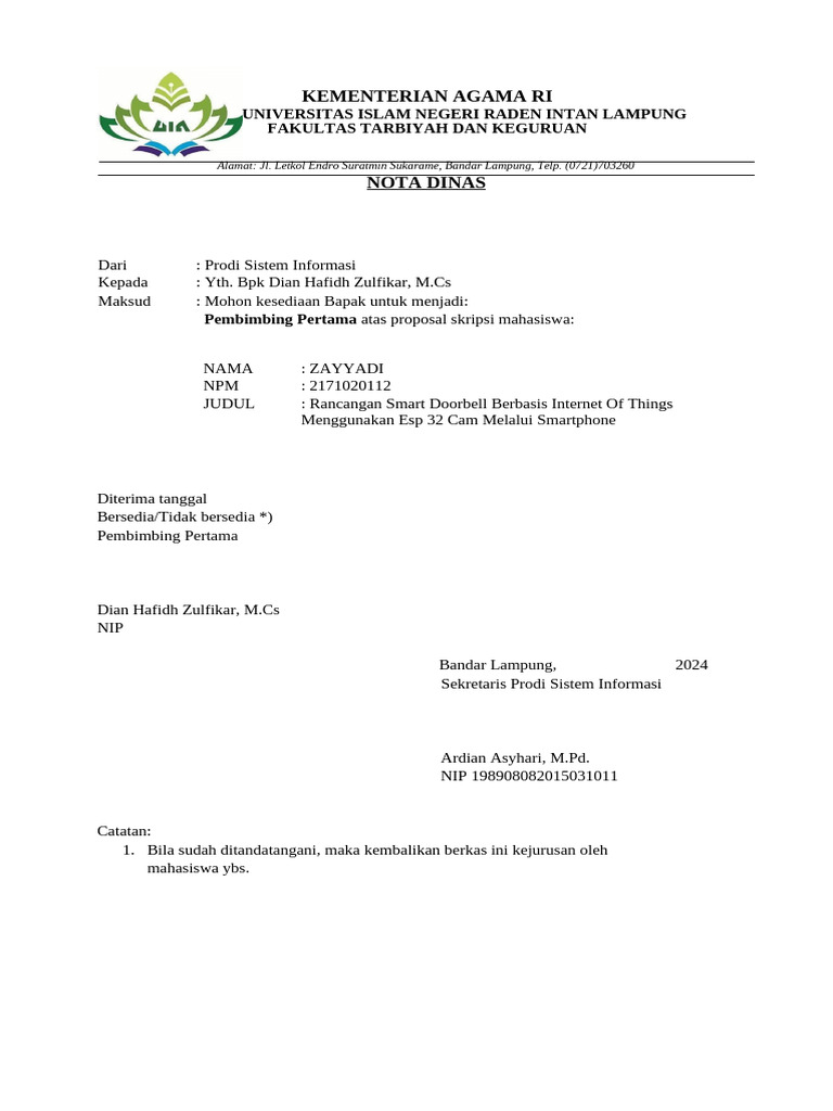 Nota Dinas Zayyadi | PDF