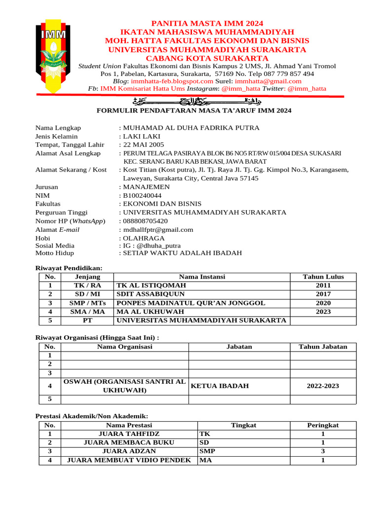 Formulir Konfirmasi Kesediaan Kehadiran Masta Imm Feb Ums 2024 | PDF