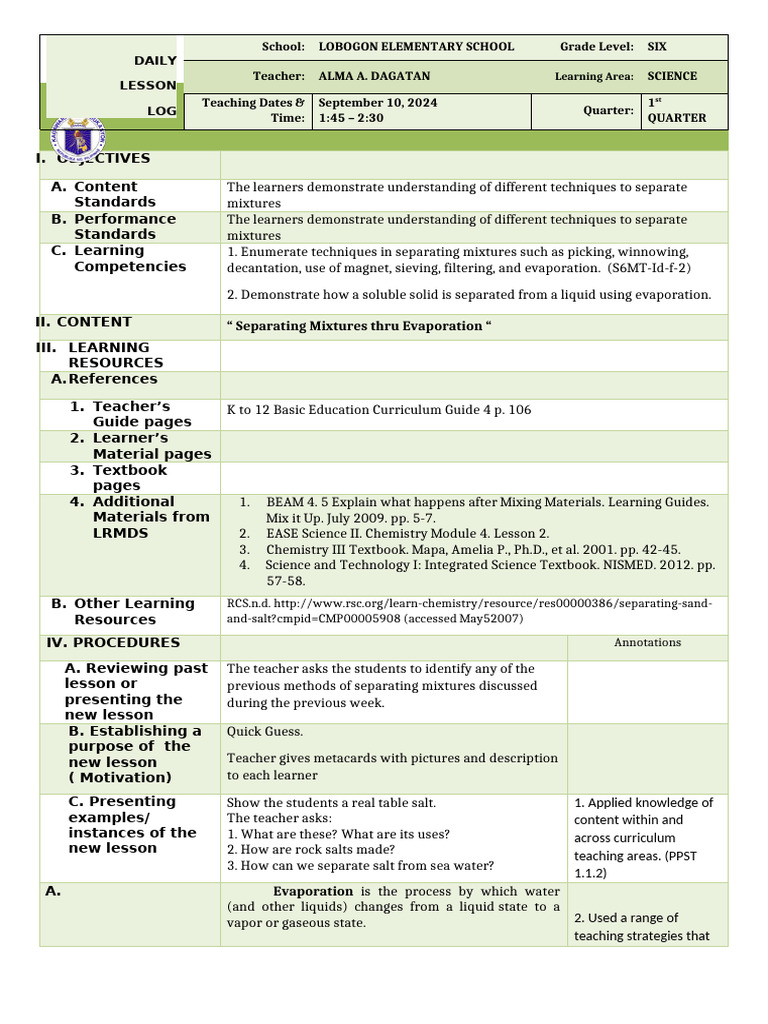 Alma Cot Science 6 Q1 | PDF