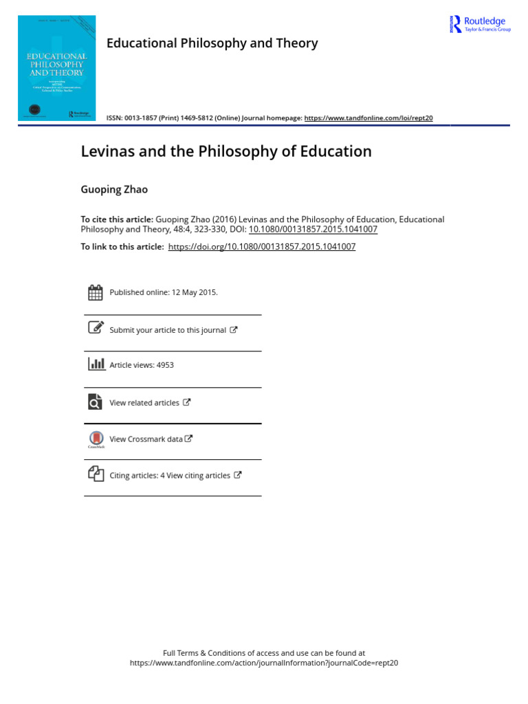Levinas and The Philosophy of Education | PDF | Postmodernism | Nihilism