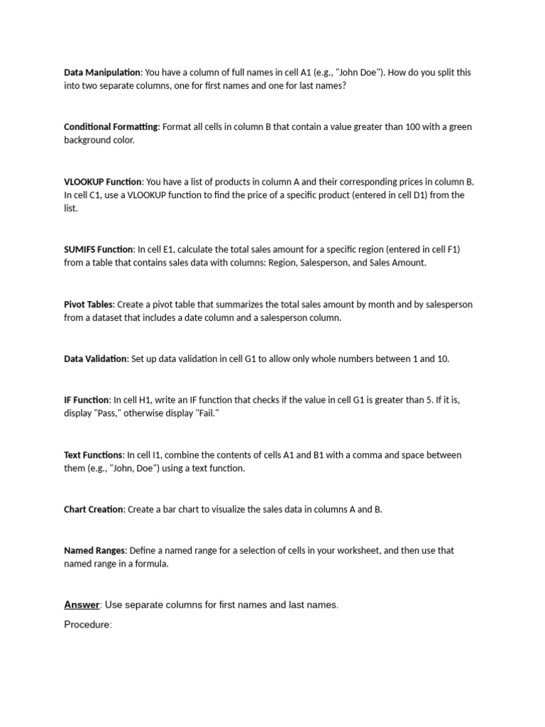 Excel Practice Questions and Answers | PDF