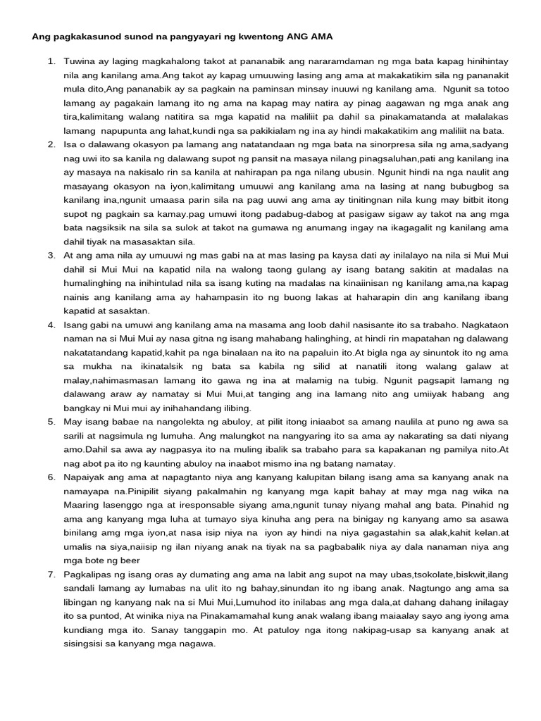 Ang Pagkakasunod Sunod Na Pangyayari NG Kwentong ANG AMA | PDF