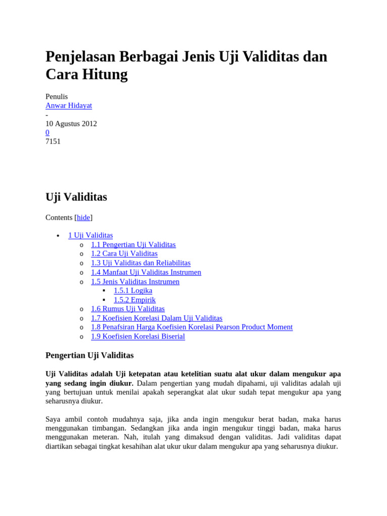 Jenis dan Cara Uji Validitas Instrumen | PDF