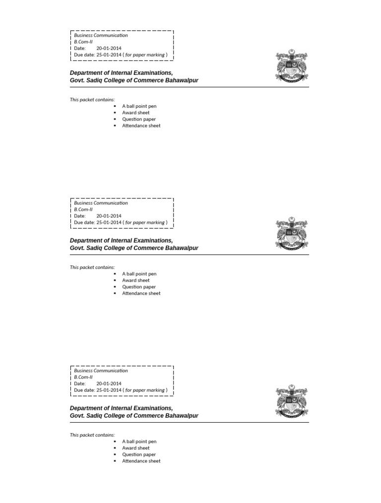 Business Communication For Paper Marking: Date: 20-01-2014 Due Date: 25 ...