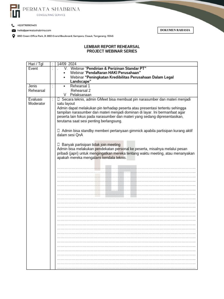 Lembar Report Evaluasi - Pelaksanaan Webinar | PDF