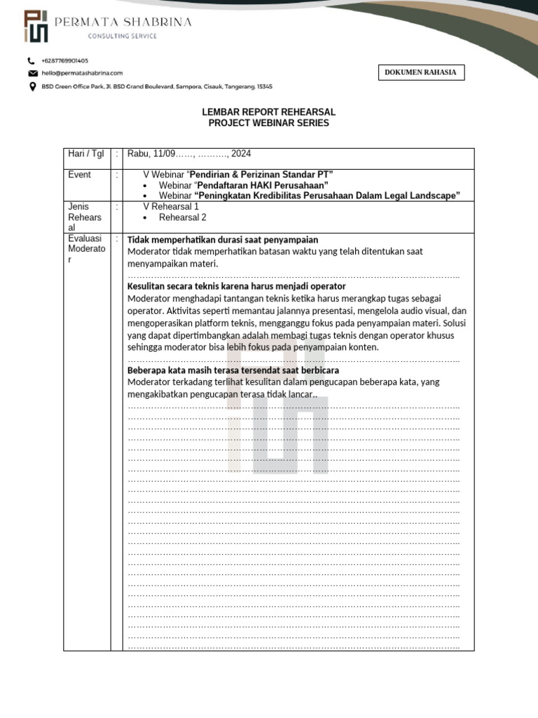 Lembar Report Evaluasi - Rehearsal Webinar | PDF
