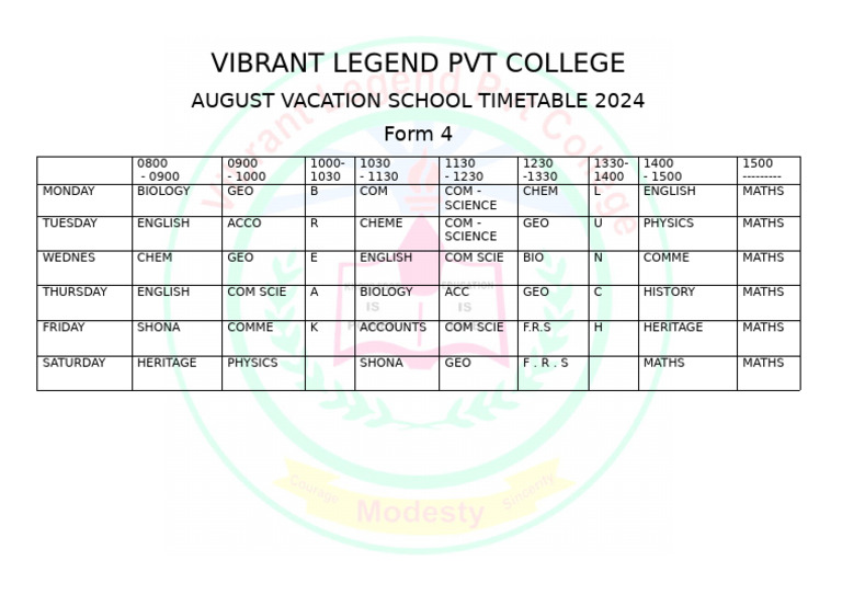Vacation School Timetable | PDF