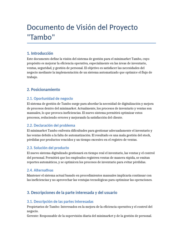 Documento de Vision Tambo | PDF