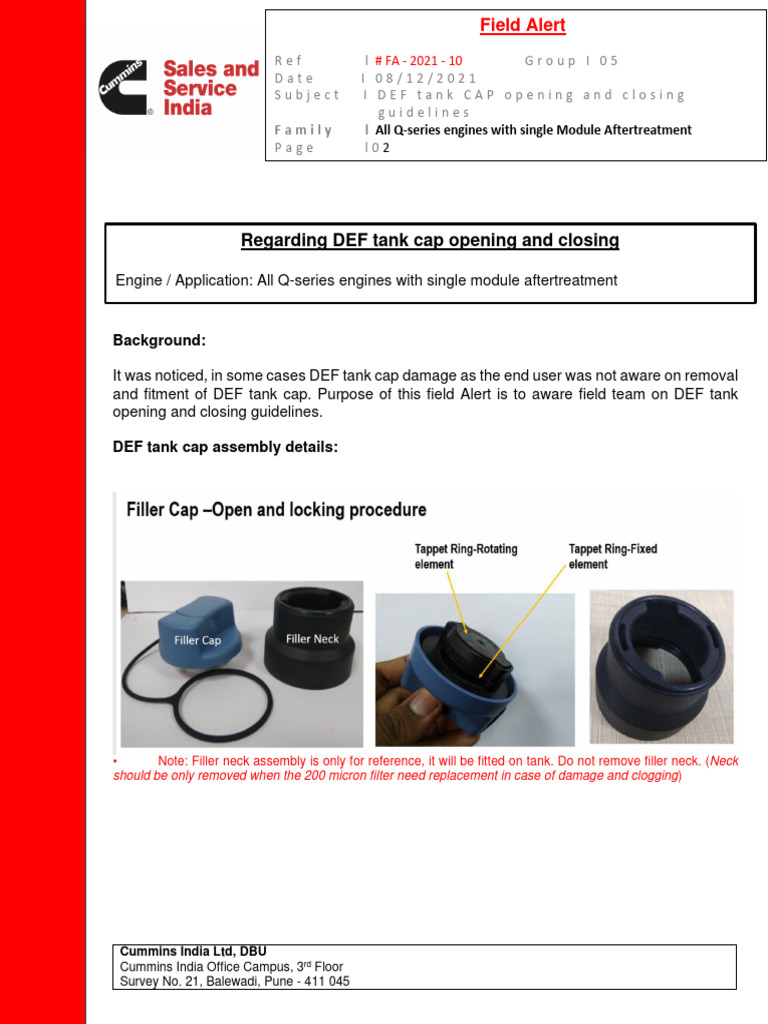 FA-2021-10-REV0-DeF Tank Opening and Closing Guidelines. | PDF