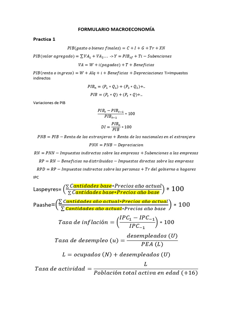 Formulario Macroeconomía | PDF