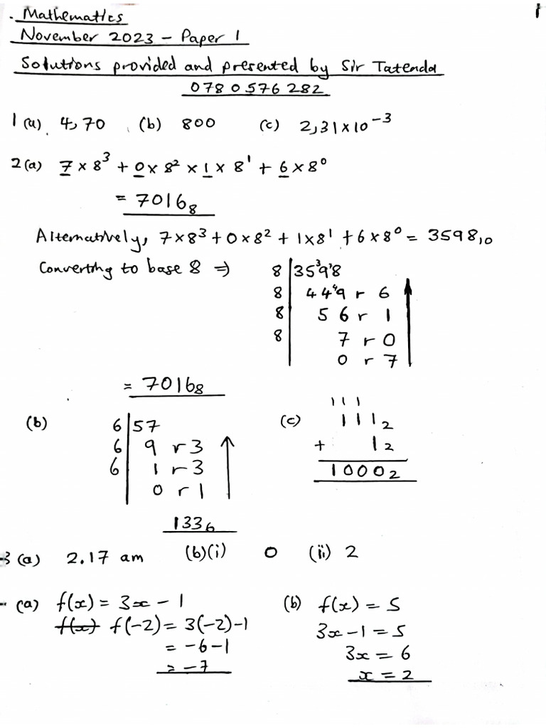 Zimsec O Level Maths November 2023 Paper 1 Answers Pdf 2465