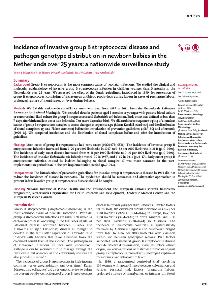 Bekker V - 2014 - Incidence of Invasive Group B Streptococcal Disease ...