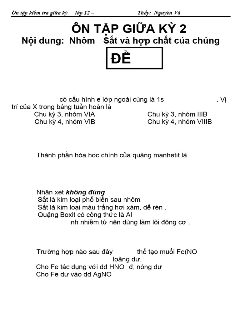 On Tap Giua Ky 2 (De 001) | PDF