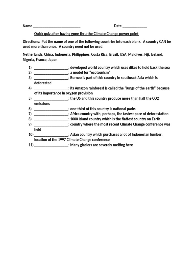 Climate Change Quiz | PDF