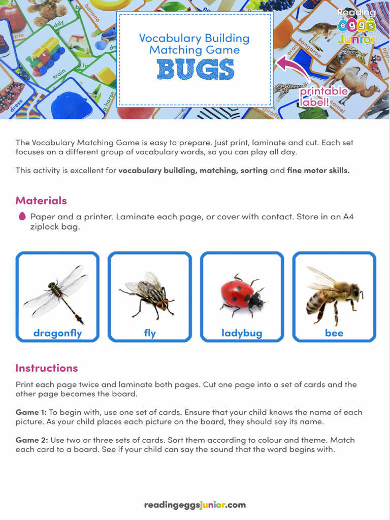 Vocabulary Matching Game Bugs Worksheet-Fp-Db886ec5 | PDF
