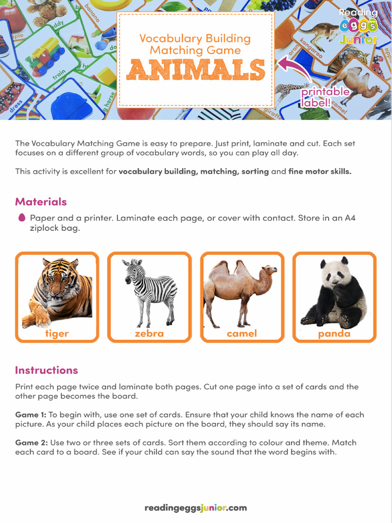 Vocabulary Matching Game Animals Worksheet-Fp-58d1e8c9 | PDF