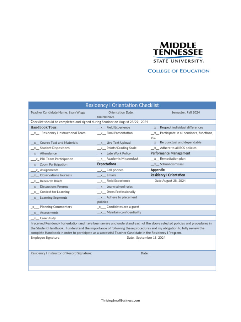 Orientation Checklist Fall 2024 | PDF
