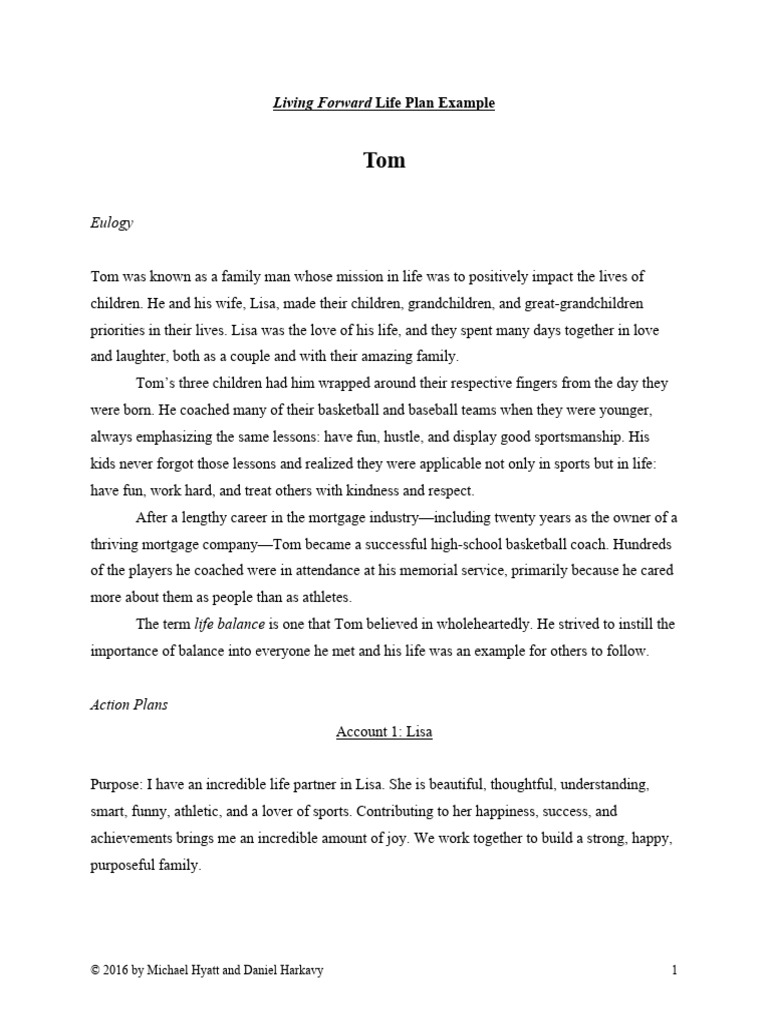 Living Forward Life Plan Example (Tom) | PDF | Self-Improvement | Wellness