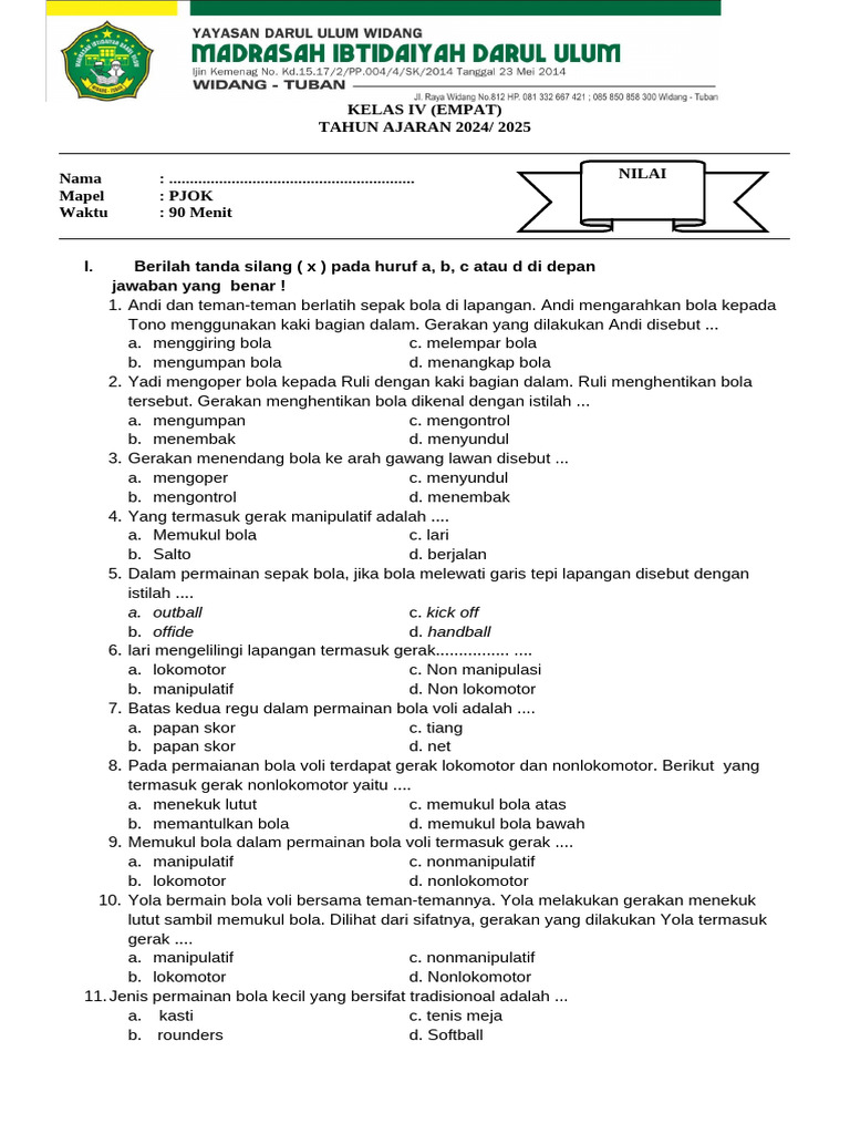 SOAL PTS KELAS 4 MIDU Ganjil... 2024 | PDF