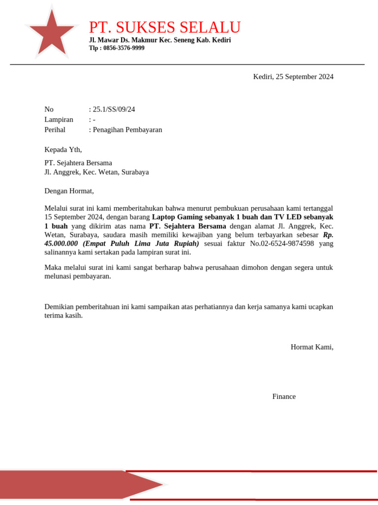 Contoh Surat Penagihan Pembayaran | PDF