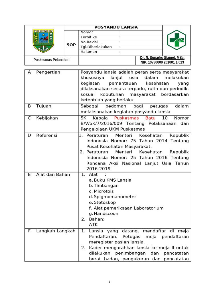 Sop - Posyandu - Lansia 040823 | PDF