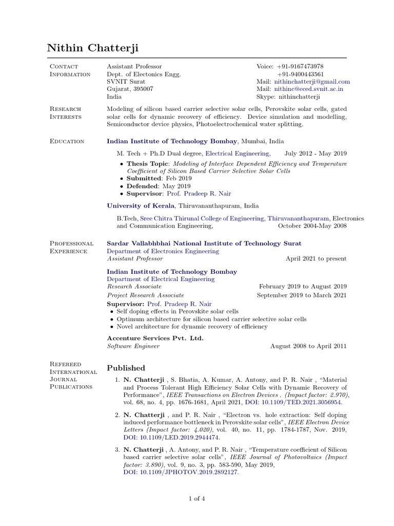 CV Nithin Chatterji | PDF