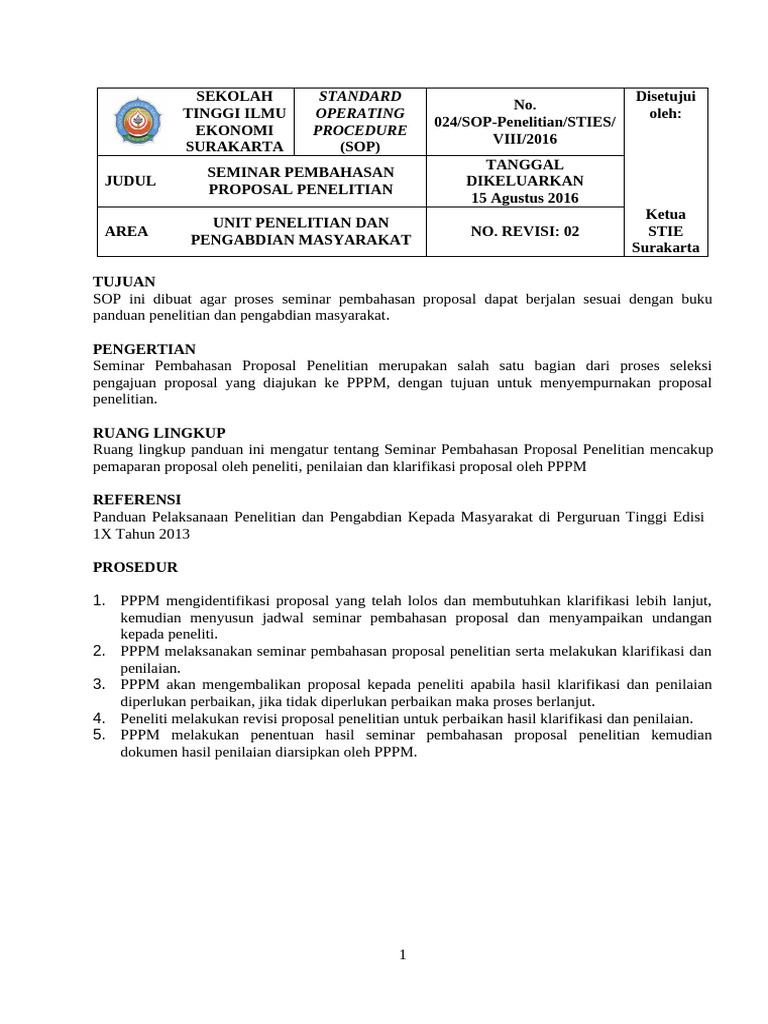 Sop Seminar Pembahasan Proposal Penelitian | PDF