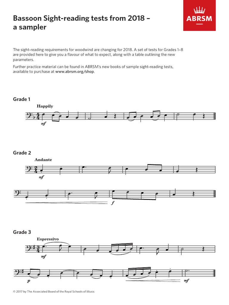 Sight-Reading Sampler 2018 Bassoon | PDF | Musical Forms | Musicology