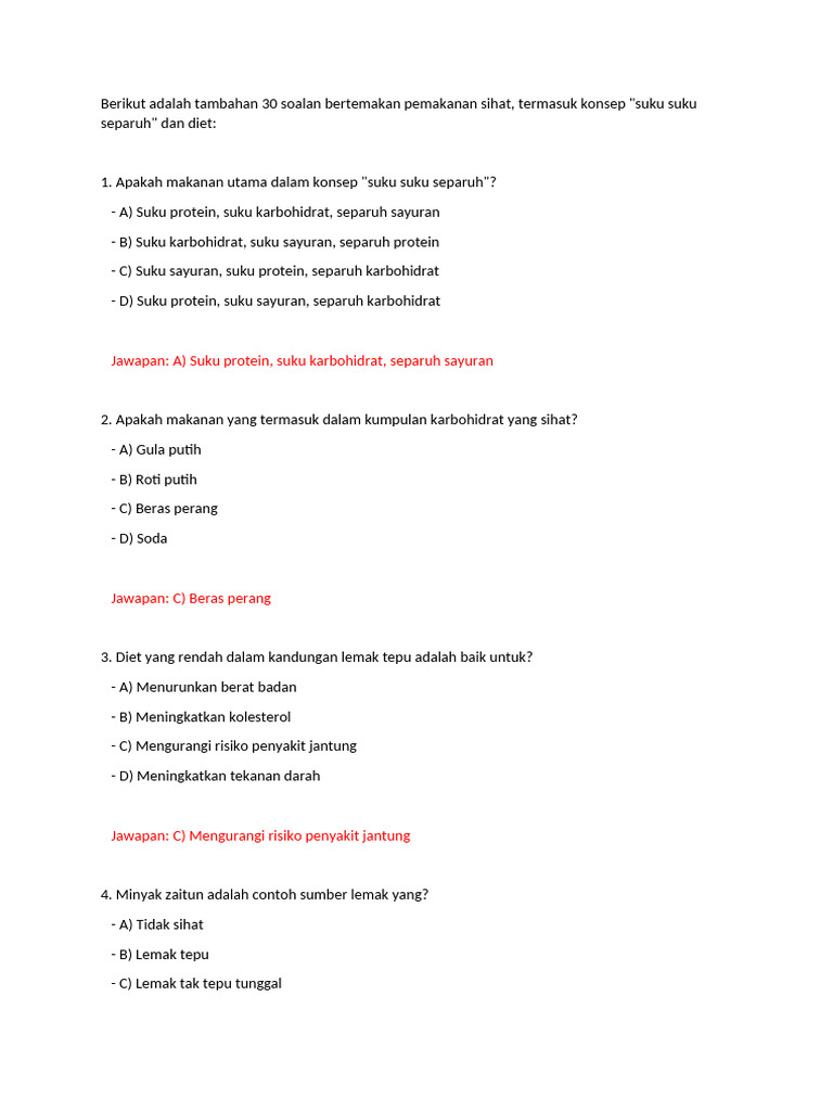 soalan pemakanan sihat | PDF