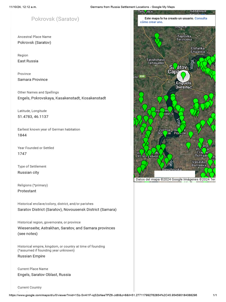 Germans From Russia Settlement Locations - Google My Maps - Engels | PDF