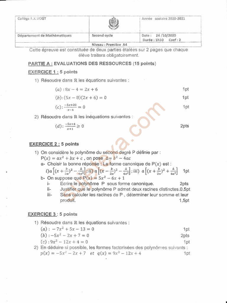 Coll Vogt Maths PA Oct 2020 | PDF