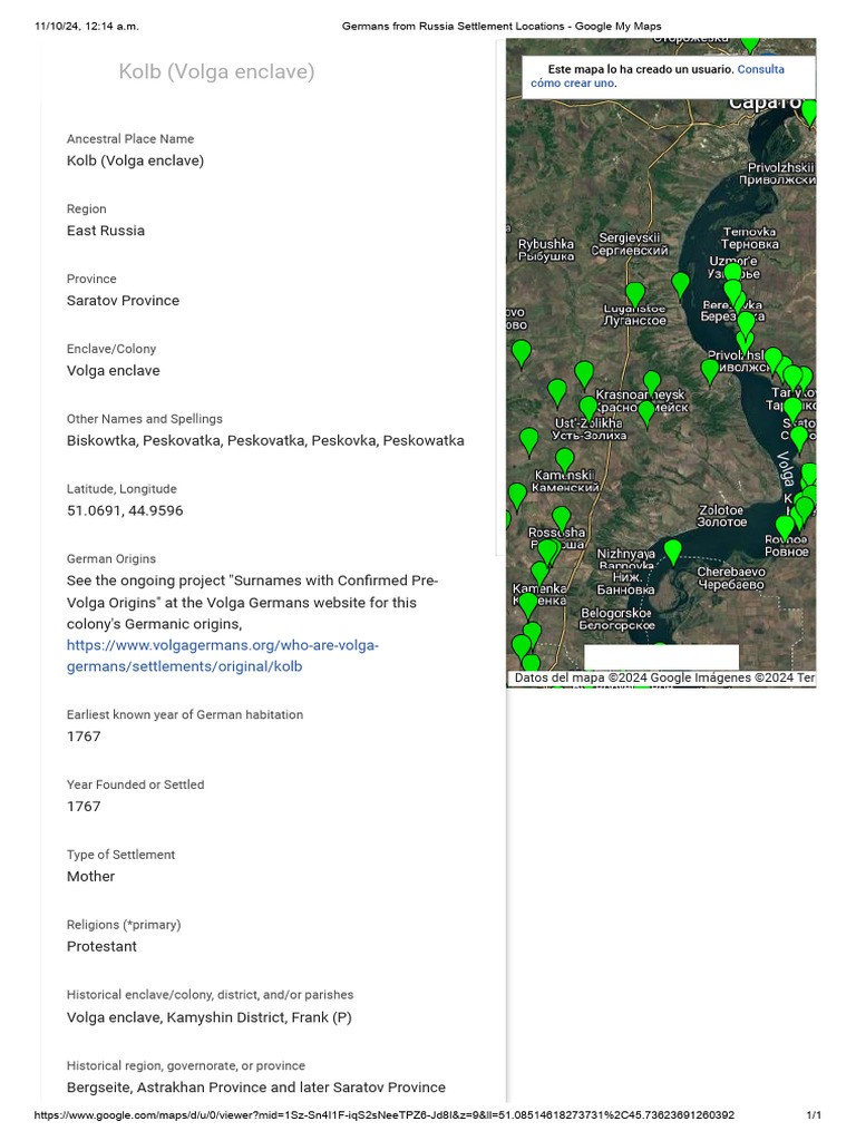 Germans From Russia Settlement Locations - Google My Maps - Kolb | PDF Germans From Russia Settlement Locations - Google My Maps - Kolb | PDF