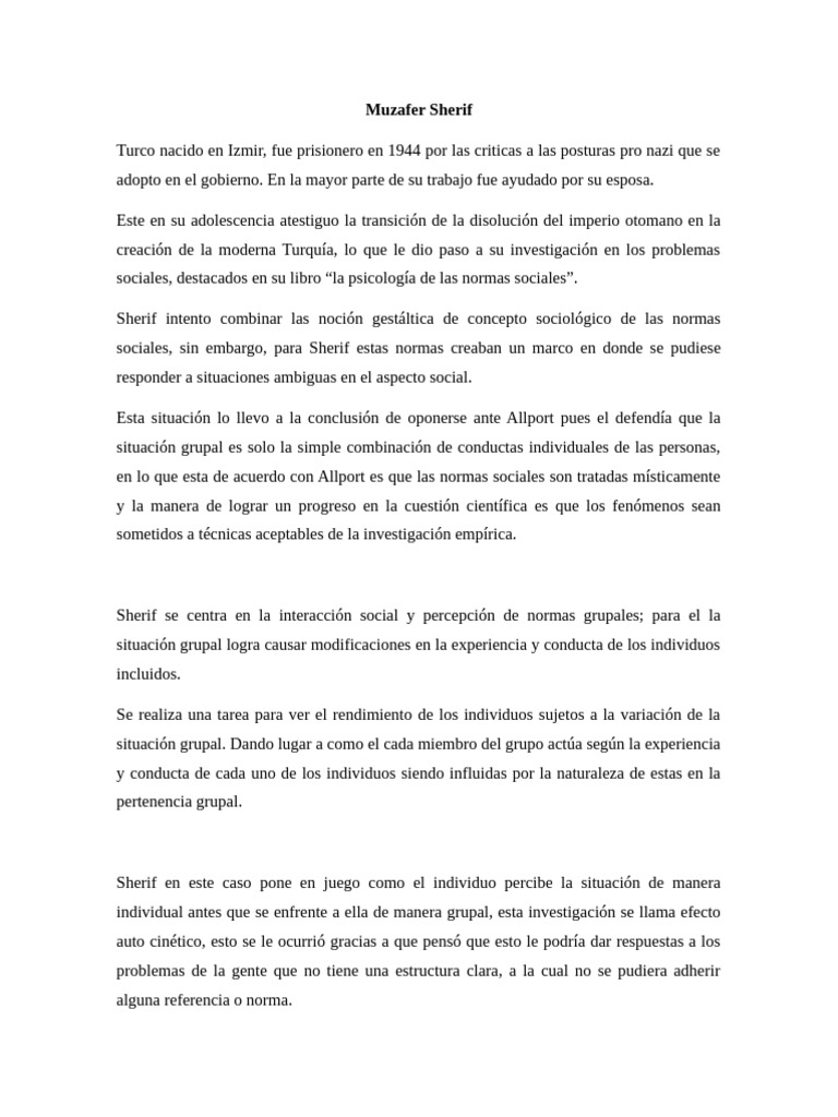 Muzafer Sherif y las Normas Sociales | PDF