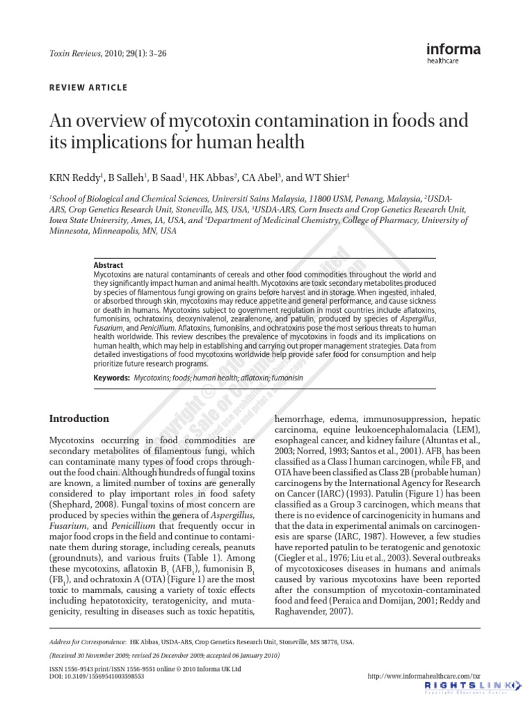 An Overview Of Mycotoxin Contamination In Foods And Its Implications For Human Health Pdf
