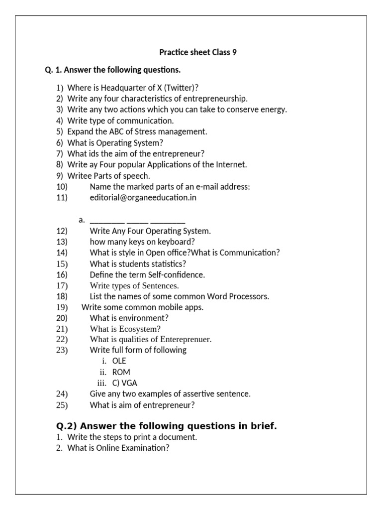 Practice Sheet Class 9 | PDF