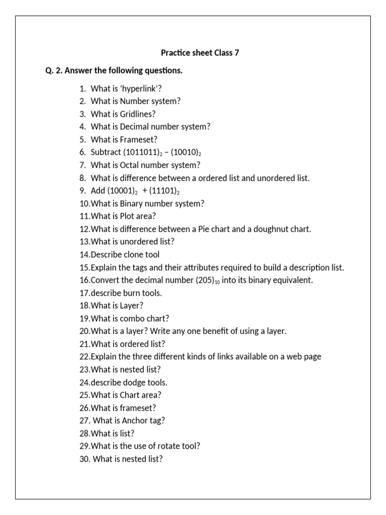 Practice Sheet Class 7 | PDF | Computers