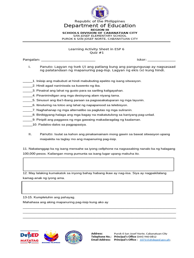 Quiz1 Esp q1w2 | PDF