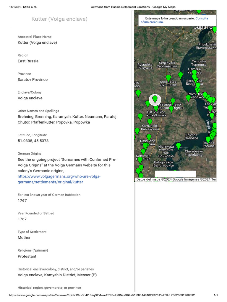 Germans From Russia Settlement Locations - Google My Maps - Kutter | PDF