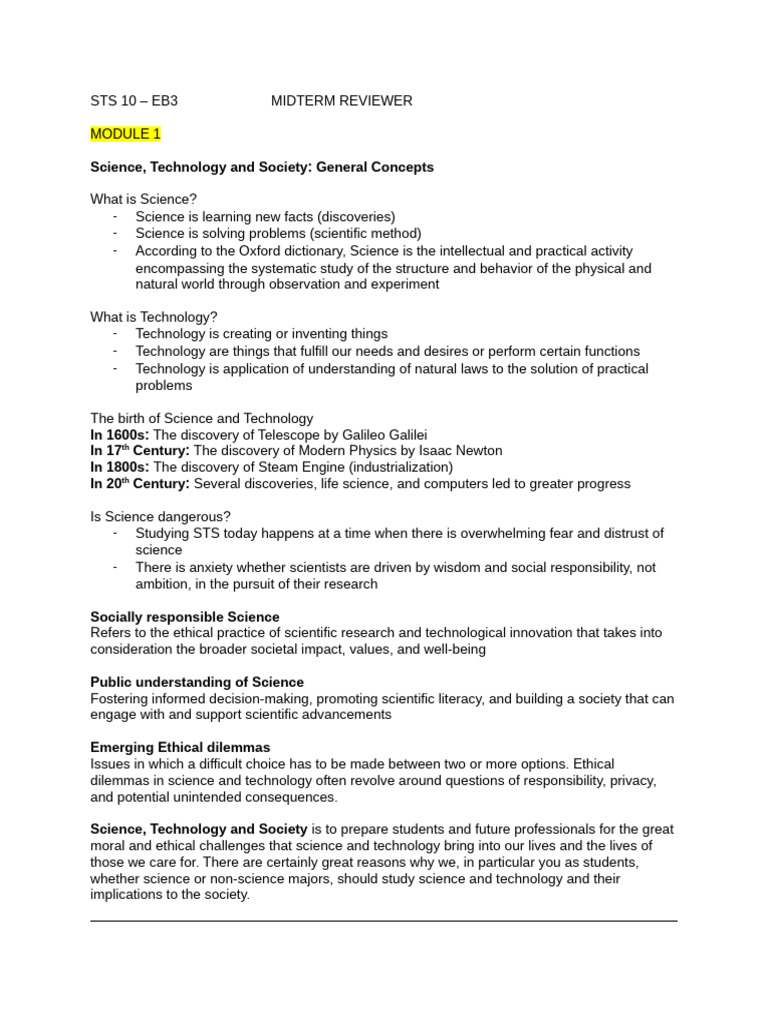 STS 10 Midterms Reviewer | PDF