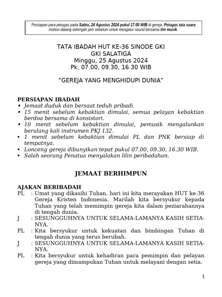 Tata Liturgi HUT GKI 2024 (Fix-Final) | PDF